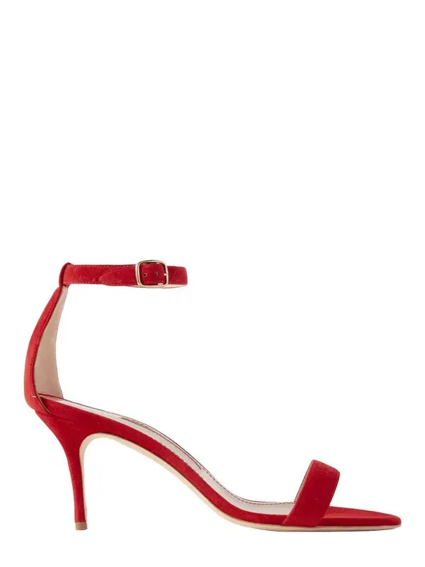 Manolo Blahnik Suede Stiletto Sandals - Red