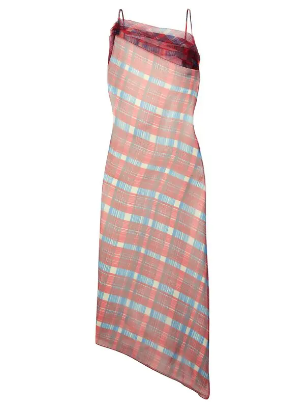 FERRAGAMO Checked Organza Midi Dress - Red