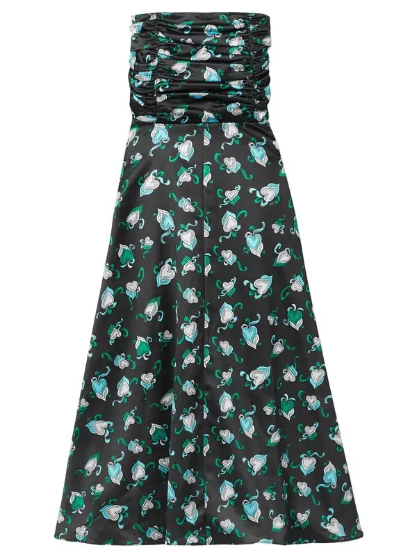 HVN Karla Strapless Ruched Printed Midi Dress - Black
