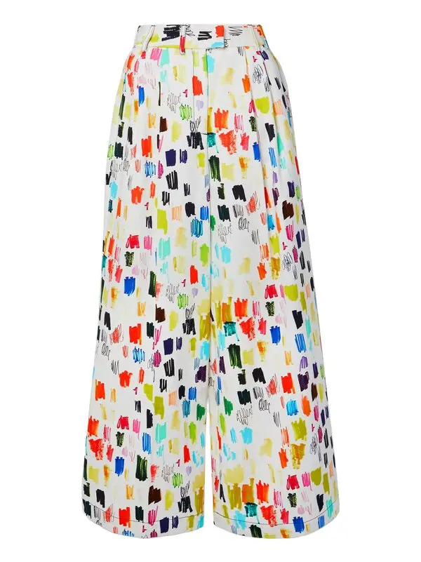 Christopher John Rogers Marker Test Pleated Printed Cotton-twill Wide-leg Pants - White