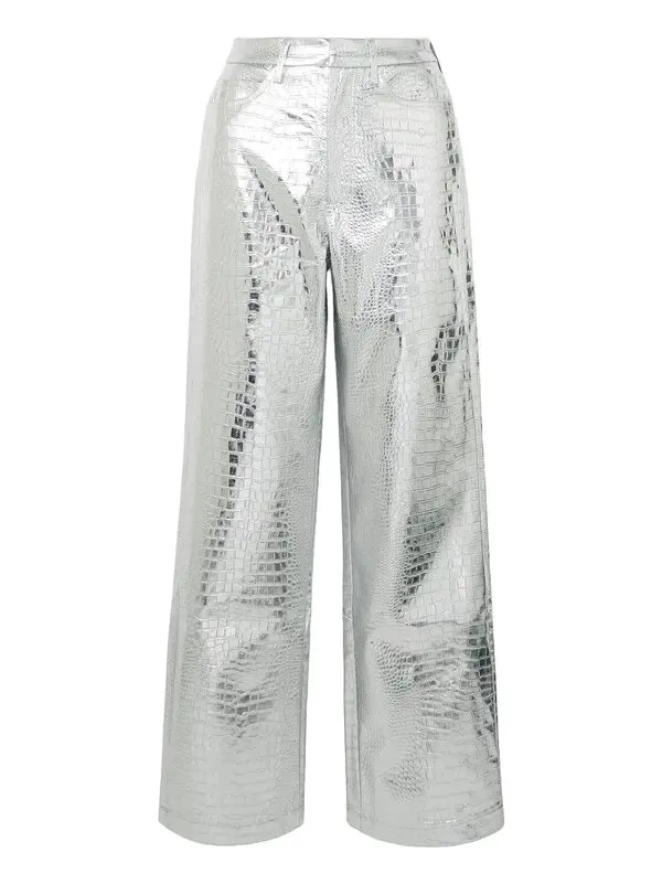 ROTATE BY BIRGER CHRISTENSEN Metallic Croc-effect Wide-leg Trousers - Silver