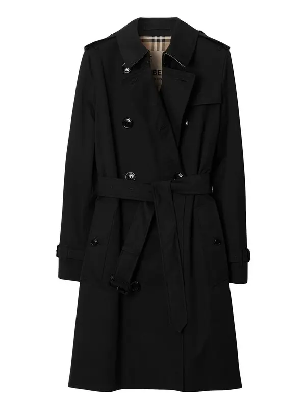 Burberry Gabardine Kensington Mid-length Trench Coat - Black