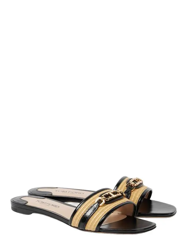 TOM FORD Whitney Leather And Raffia Slides - Neutrals