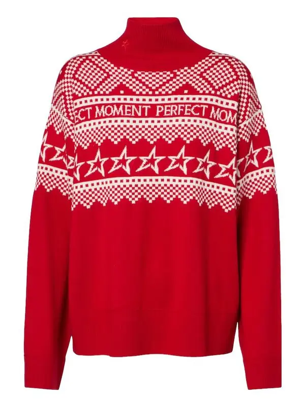Perfect Moment Intarsia Wool High Neck Sweater - Red