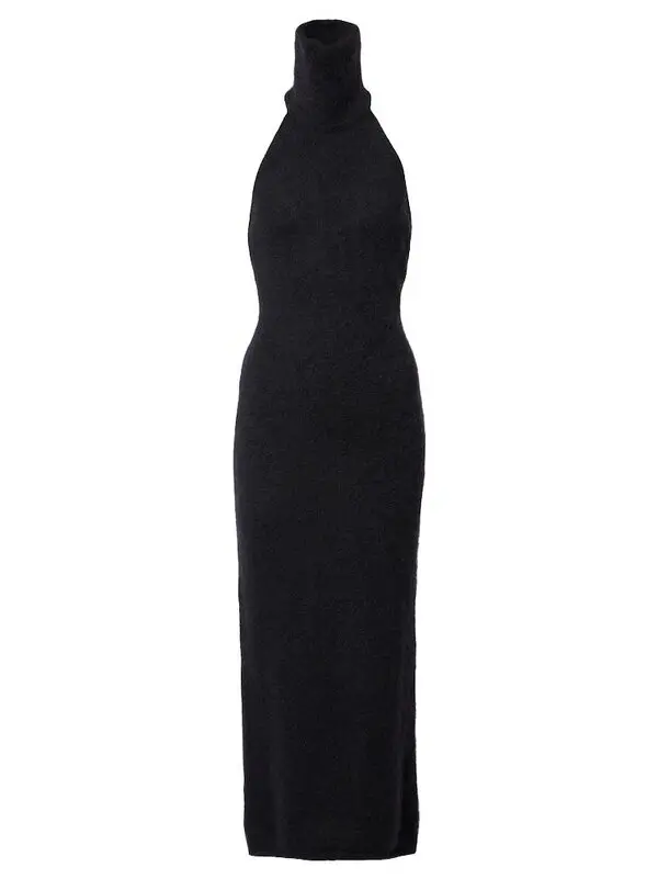 Magda Butrym Halterneck Mohair-blend Maxi Dress - Black