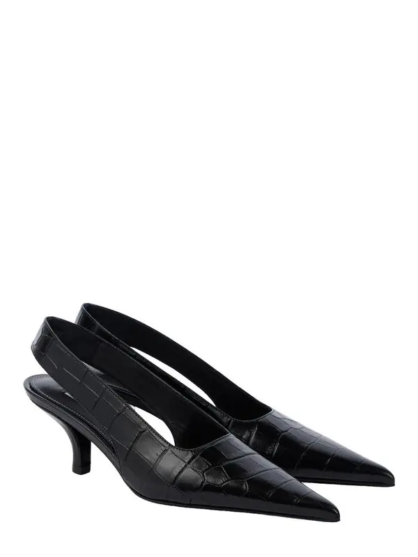 TOTEME Croc-effect Leather Slingback Pumps - Black