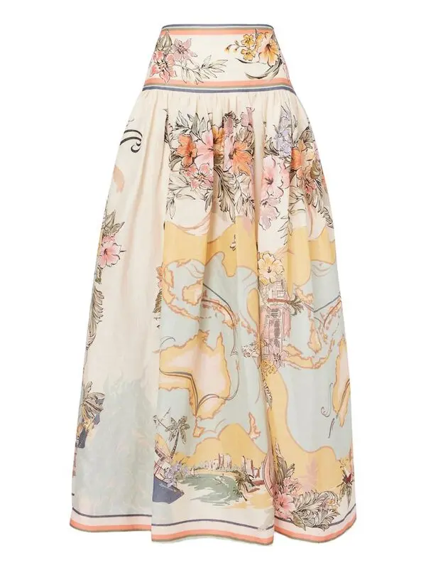 Zimmermann Tallow Printed Linen Maxi Skirt - Multicoloured