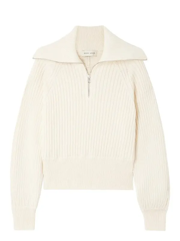 HIGH SPORT Chester Ribbed Cotton-blend Zip-up Sweater - Neutrals