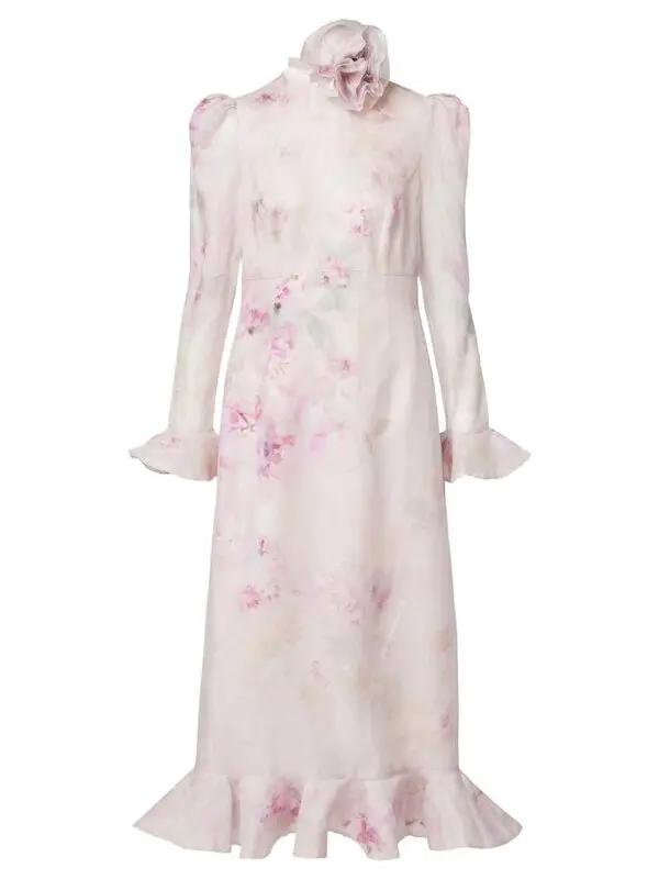 Zimmermann Crush Linen And Silk Midi Dress - Pink