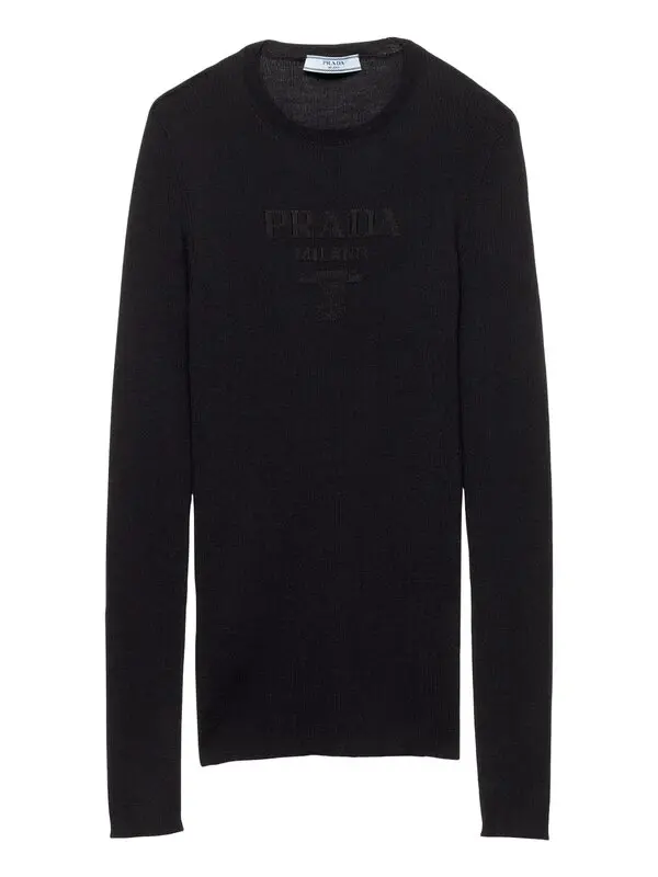 Prada Wool-blend Superfine Logo Sweater - Blue