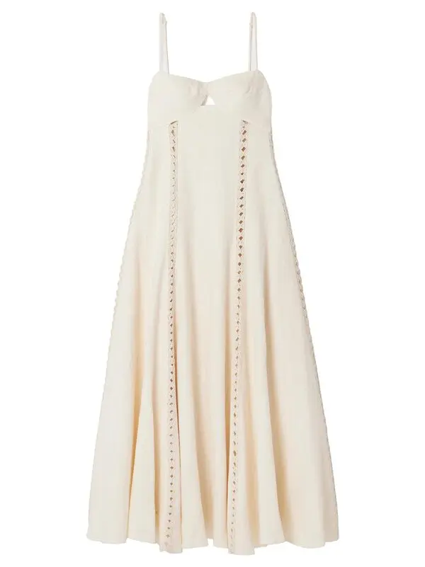 Johanna Ortiz Catamaran Ventures Crochet-trimmed Embroidered Linen Midi Dress - Neutrals