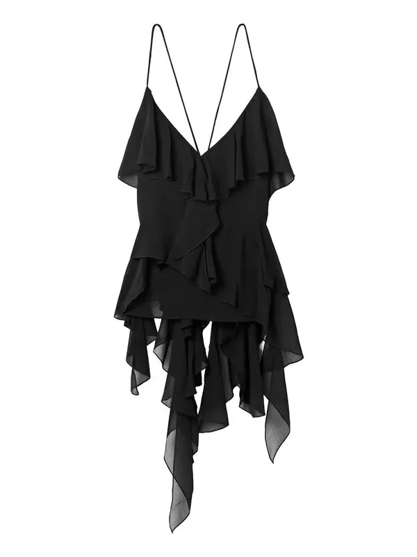 Aje Valentine Ruffled Crepe Tank - Black