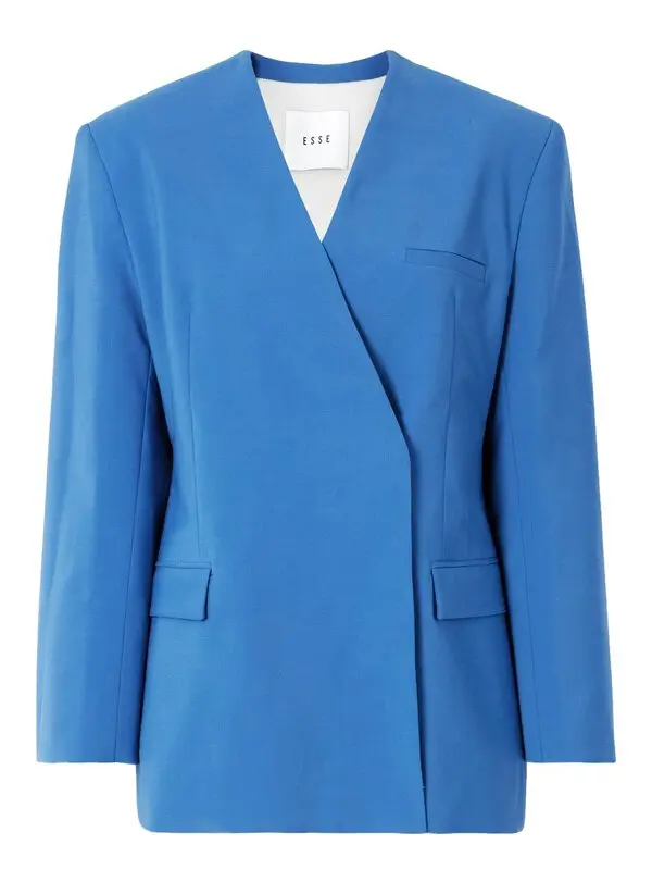 ESSE STUDIOS Homme Double-breasted Oversized Woven Blazer - Blue
