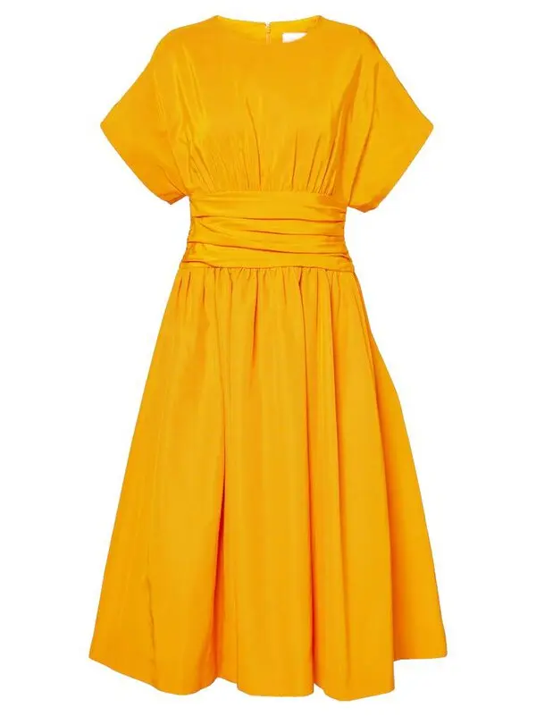 Carolina Herrera Gathered Cotton-blend Midi Dress - Orange
