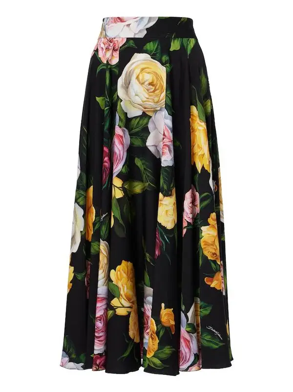 Dolce & Gabbana Floral Silk-blend Charmeuse Midi Skirt - Multicoloured