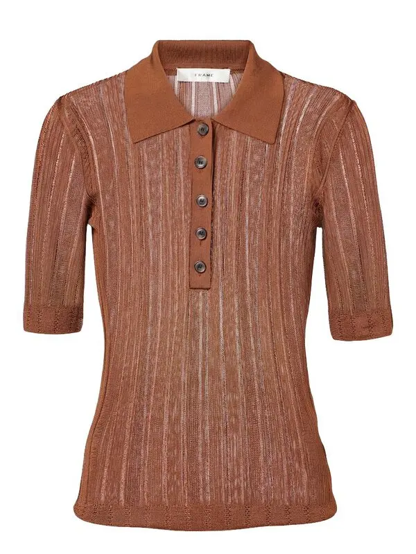 FRAME Laddered Ribbed-knit Polo Shirt - Brown