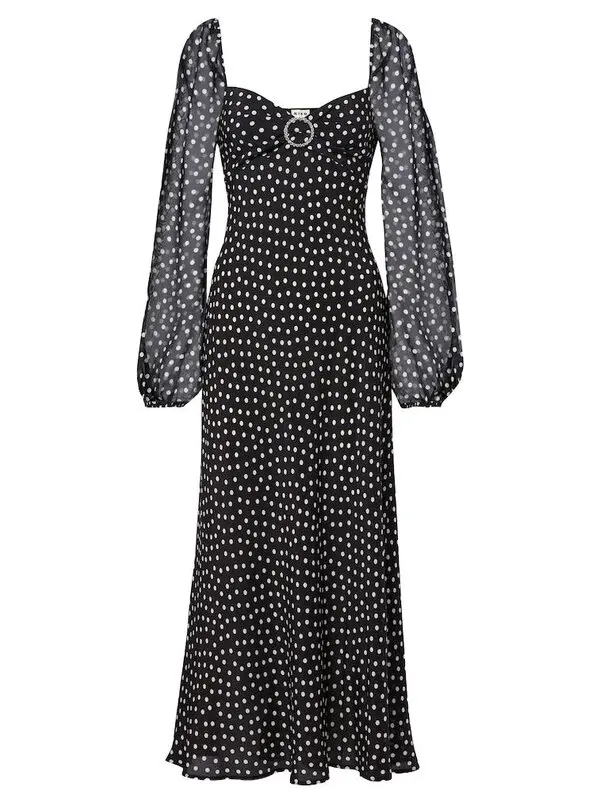Rixo Ivy Polka Dot Silk Maxi Dress - Black