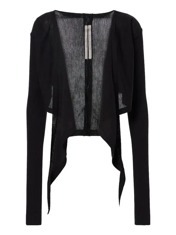 Rick Owens Cropped Virgin Wool Sweater Ivory Glow - Black