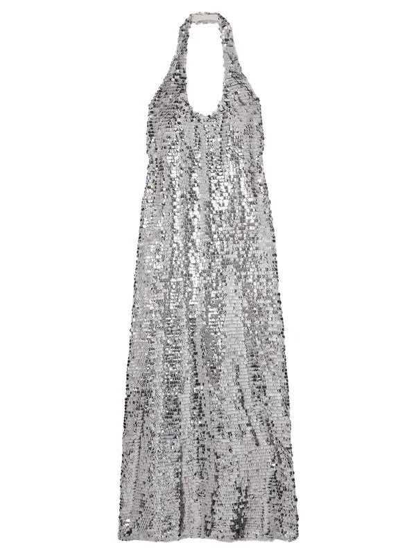 SIEDRES Hely Sequined Tulle Halterneck Midi Dress - Silver