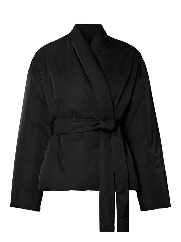 FERRAGAMO Belted Padded Twill Wrap Jacket - Black