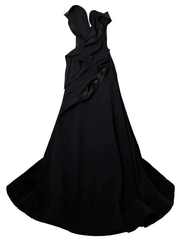 Maticevski Ironworks Strapless Mesh-trimmed Ruffled Crepe Gown - Black