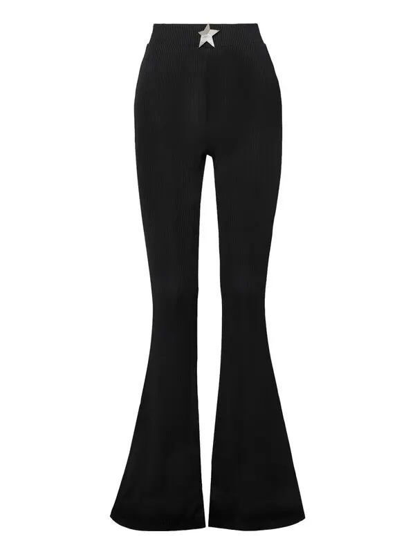 AREA Embellished Ribbed-jersey Bootcut Trousers - Black
