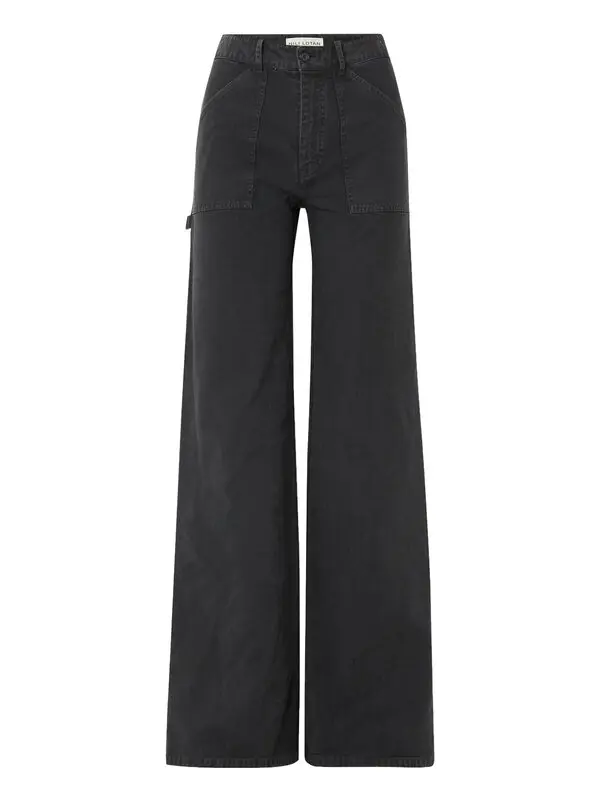 NILI LOTAN Quentin Cotton-twill Wide-leg Pants - Black