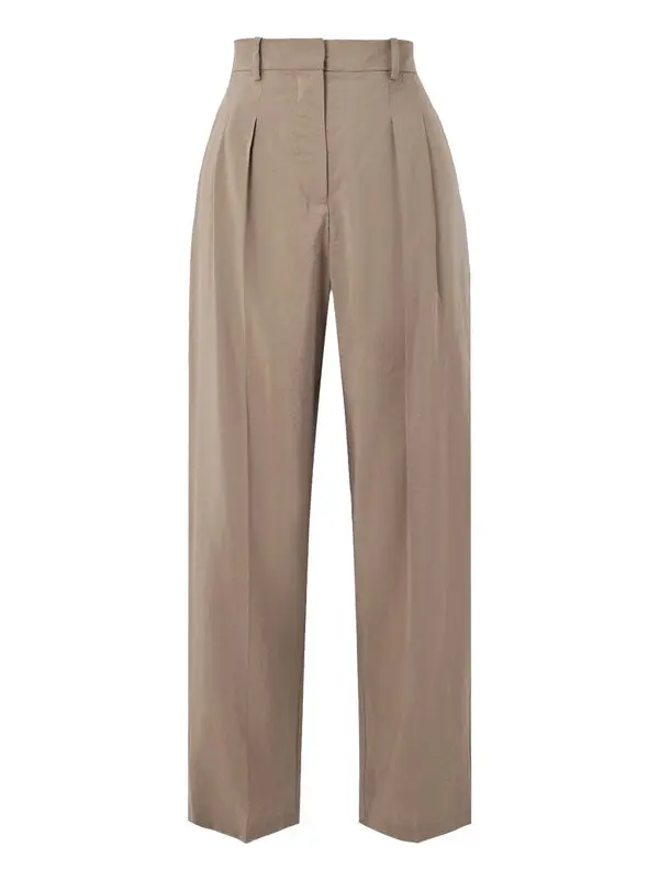 JOSEPH Tarn Pleated Wide-leg Silk-blend Drill Trousers - Brown