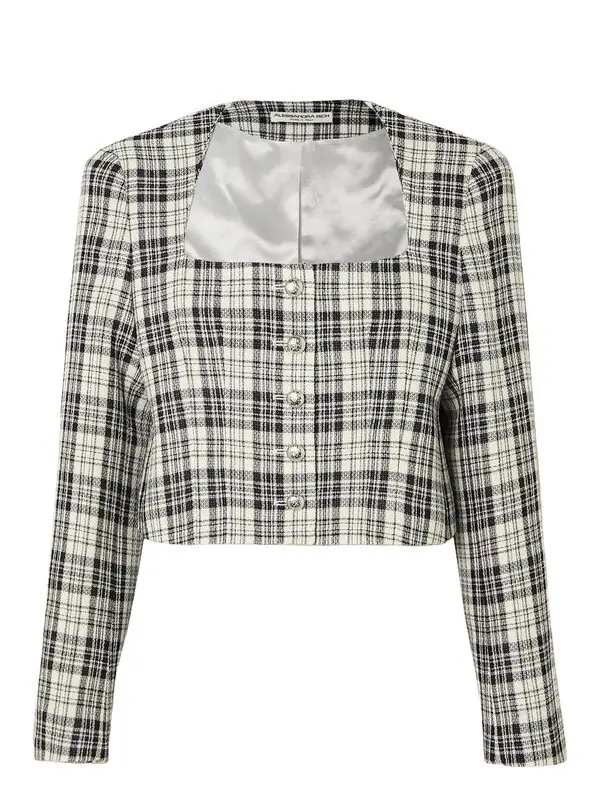 Alessandra Rich Cropped Prince Of Wales Checked Wool Jacket - Gray