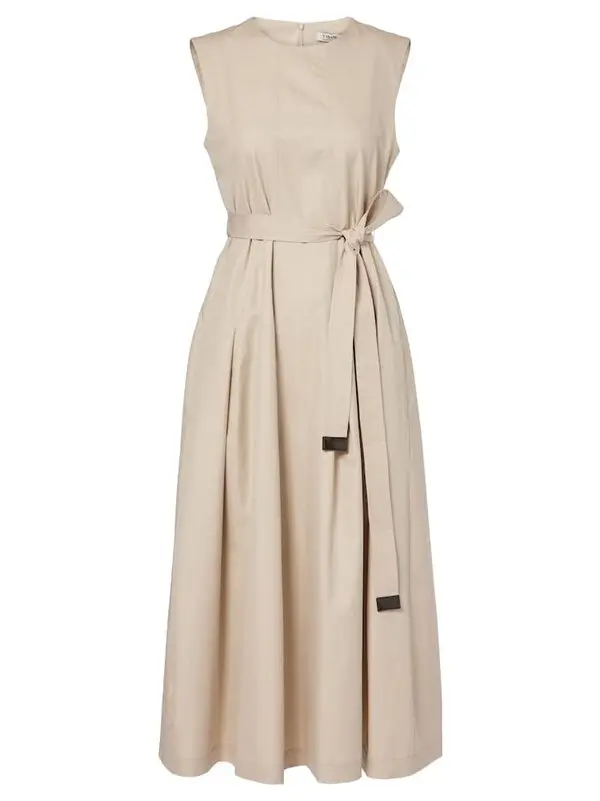 Max Mara Amina Pleated Cotton Midi Dress - Beige