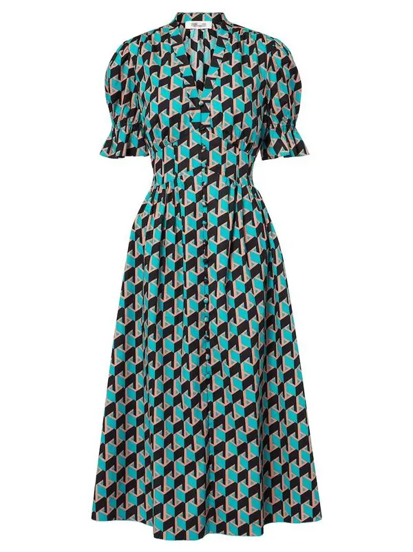 Diane Von Furstenberg Erica Printed Cotton Midi Dress - Multicoloured