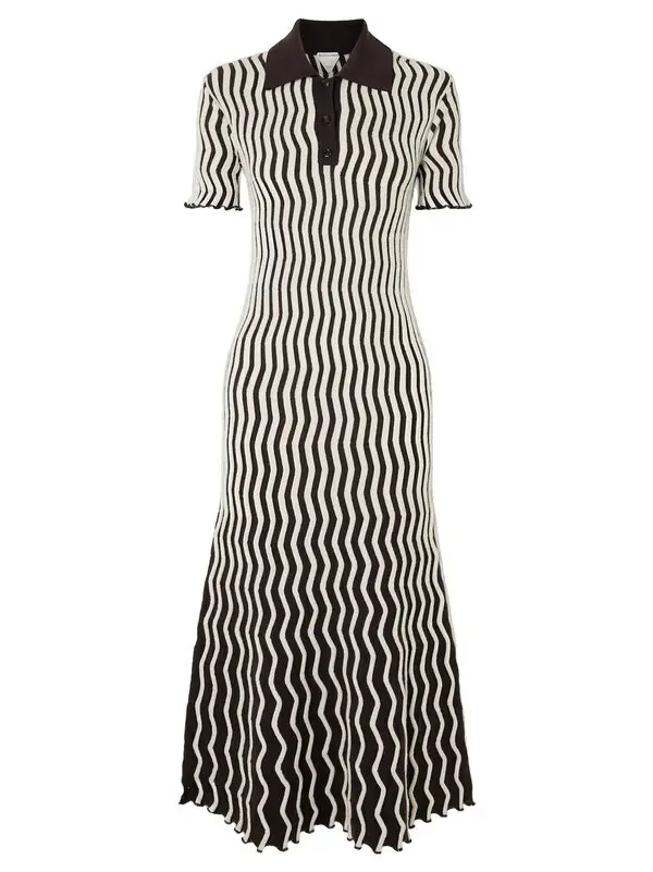 Bottega Veneta Striped Ribbed Wool Midi Dress - Multi