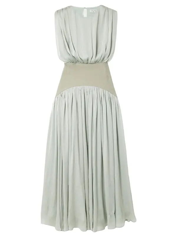ABADIA Suri Pleated Crepon Gown - Blue
