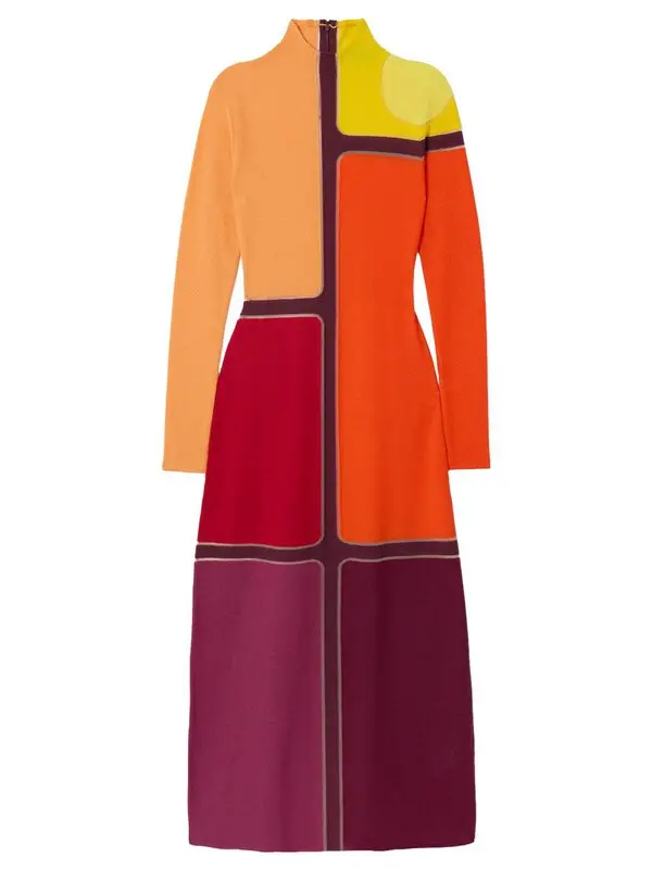 Gabriela Hearst Apollonis Color-block Wool And Cashmere-blend Turtleneck Midi Dress - Orange