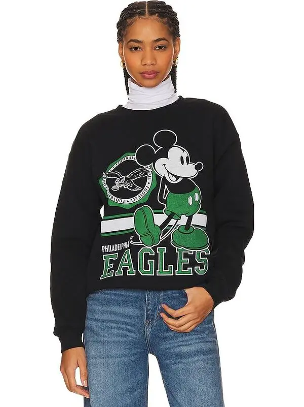 Junk Food Mickey Mouse Philadelphia Eagles Crewneck Sweatshirt - Black