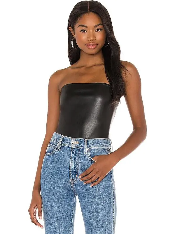 Susana Monaco Faux Leather Tube Top - Black