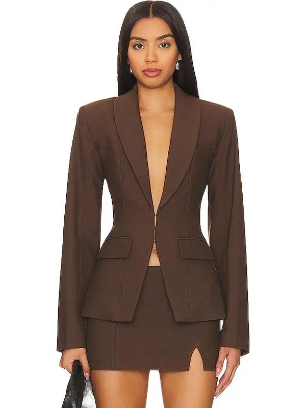 CAMILA COELHO Mireia Tailored Jacket - Brown