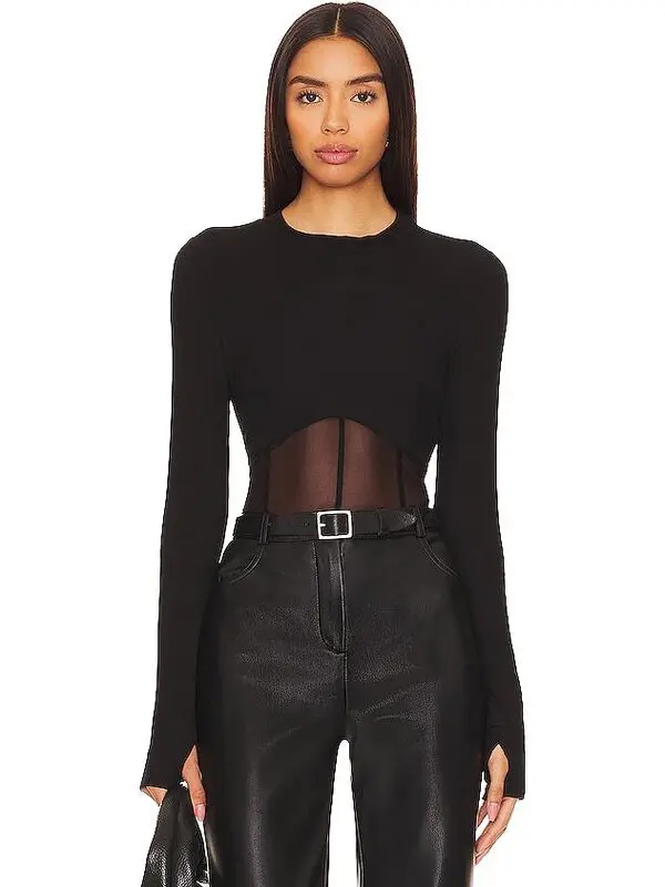 Michael Lauren Danton Rib Mesh Corset Top In . Also - Black