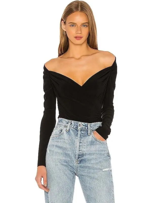 Norma Kamali Long Sleeve Sweetheart Blouse In . Also - Black