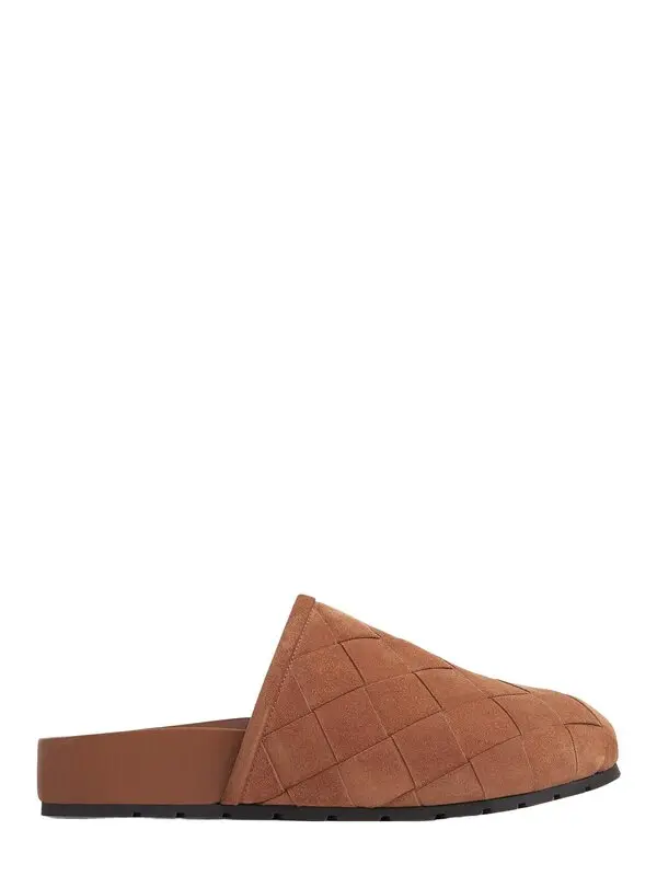 Bottega Veneta Reggie Intrecciato Suede Clogs - Tan