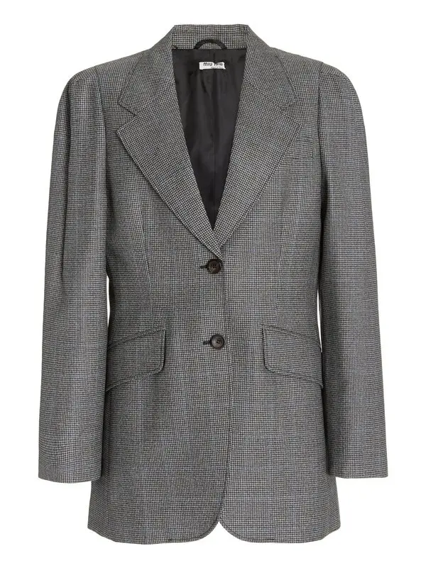 Miu Miu Puff-sleeve Checked Wool Blazer - Grey