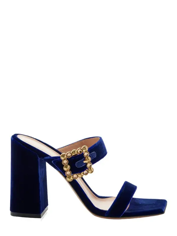 GIANVITO ROSSI Buckled Velvet Block Heel Sandals - Blue