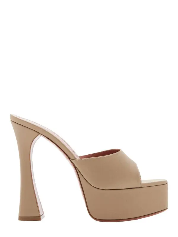Amina Muaddi Dalida Satin Platform Mules - Tan