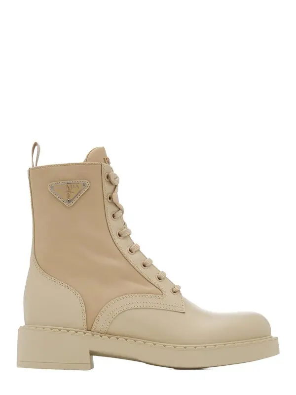 Prada Re-nylon And Leather Lace-up Combat Boots - Neutral
