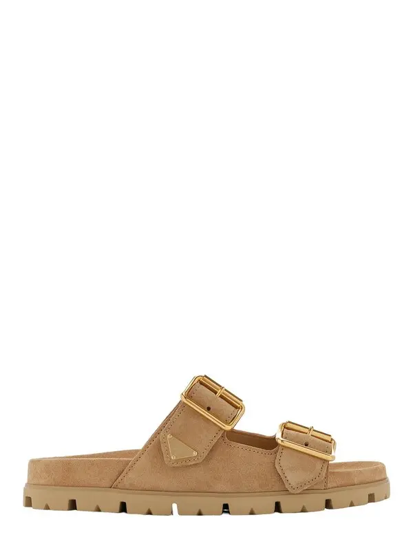Prada Suede Sandals With Buckles - Tan