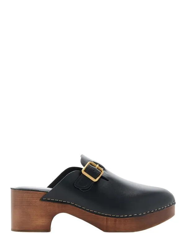 GOLDEN GOOSE Buckle Detail Leather Clogs - Black