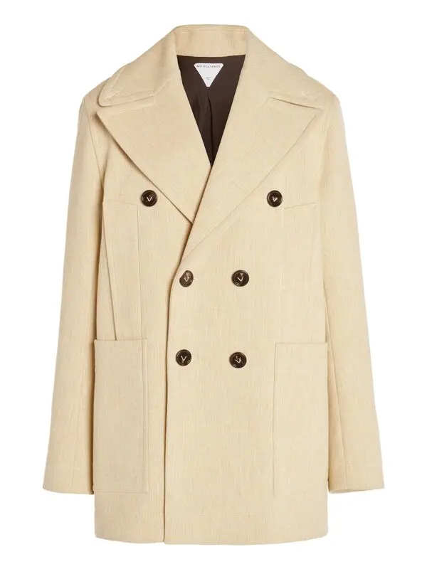 Bottega Veneta Double-breasted Cocoon Coat In Melange Suiting Weave - Neutral