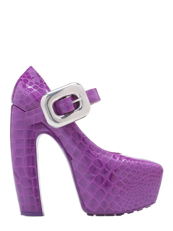 Bottega Veneta Croc-embossed Leather Mary Jane Platform Pumps - Fuchsia