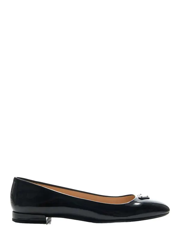 Prada Logo-detailed Vernice Leather Ballet Flats - Black