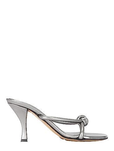Bottega Veneta Metallic Knot Detail Mule Sandals - Silver
